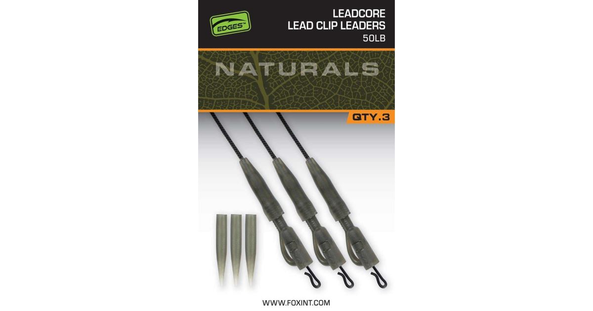 Fox Montáž Naturals Leadcore Power Grip Lead Clip Leaders 75 cm 3 ks 50 lb