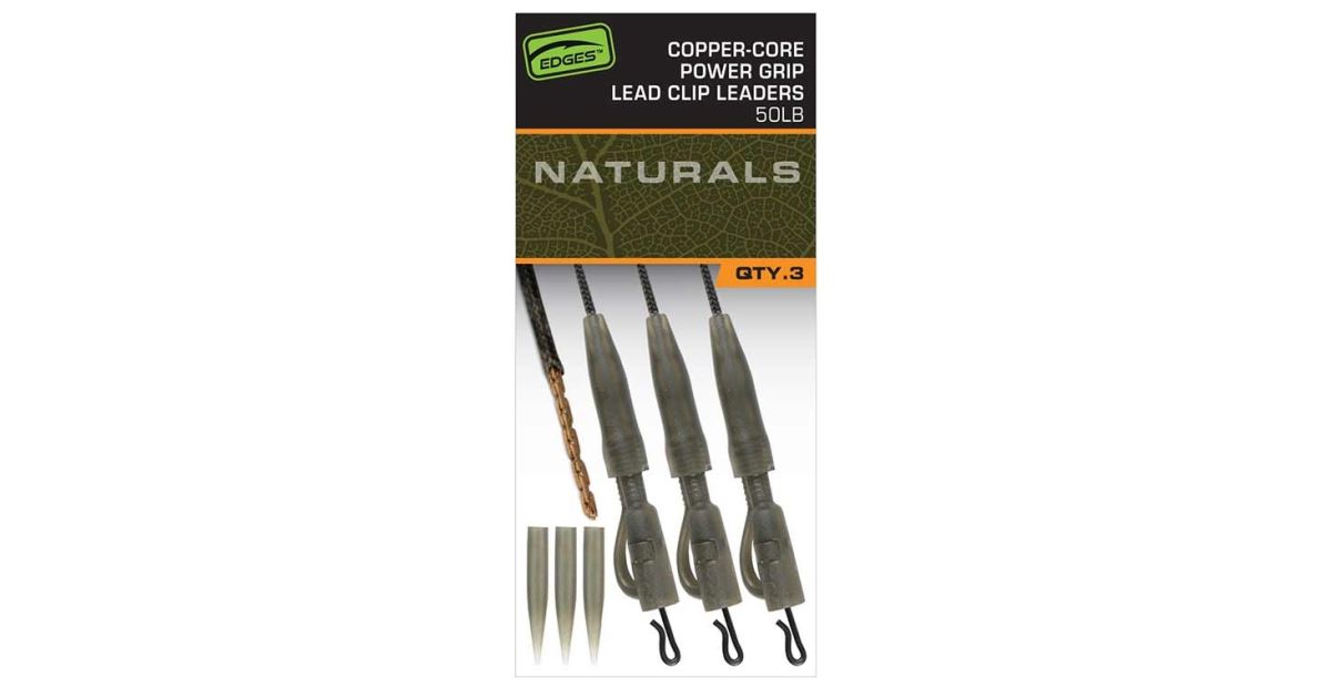 Fox Montáž Edges Naturals Copper Core Power Grip Lead Clip Leaders 3 ks